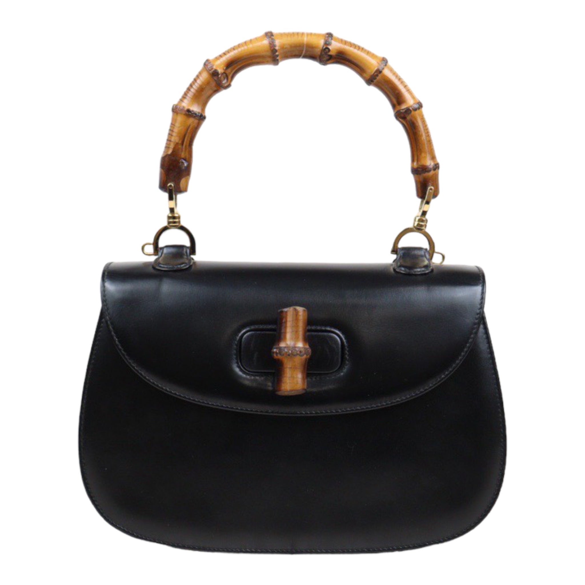 Rank A ｜ GUCCI Bamboo Box Leather Black Hand Bag ｜23111608 – BRAND GET