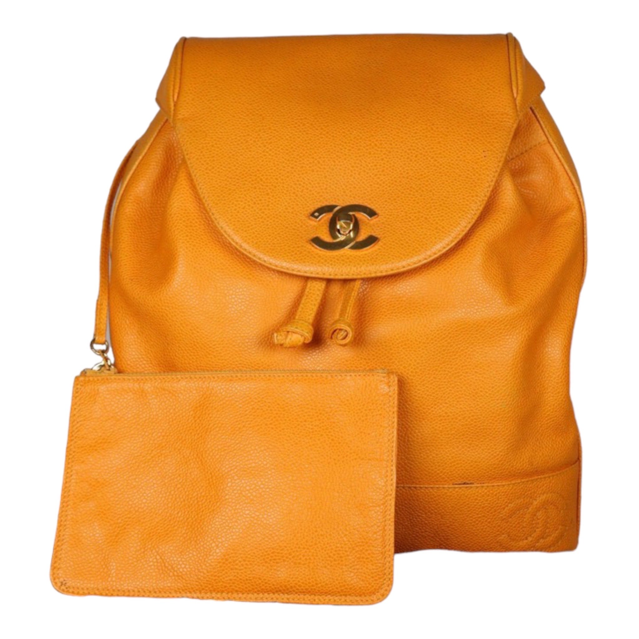 Good ( Rank AB)｜CHANEL Caviar Skin Backpack Orange Made in 1996-1997 Y ...