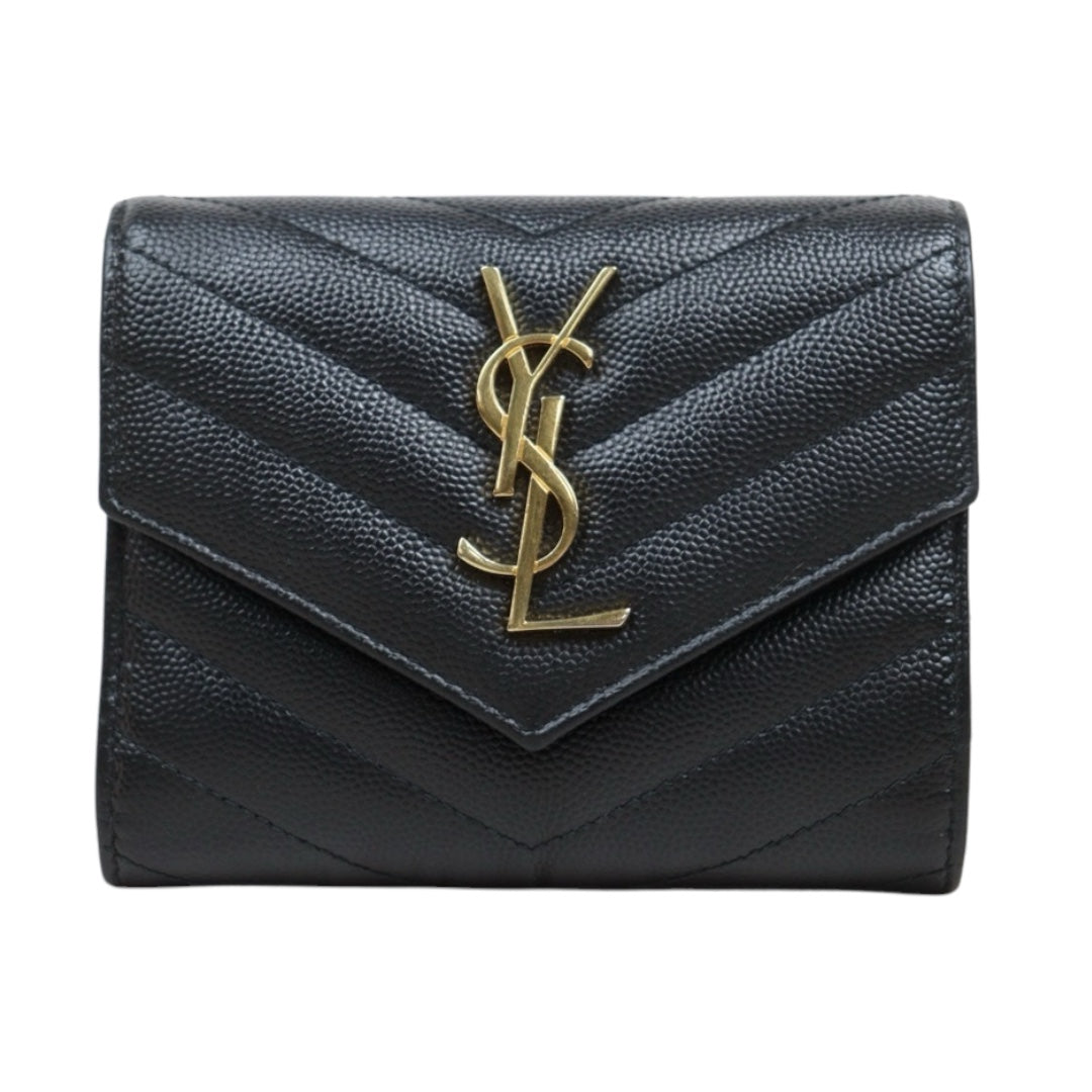 Good ( Rank AB)｜ Saint Laurent YSL Caviar Skin Calf Leather Wallet Bla ...